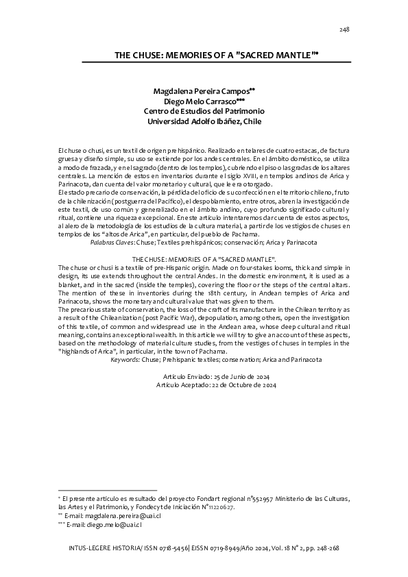 (PDF) THE CHUSE: MEMORIES OF A "SACRED MANTLE"