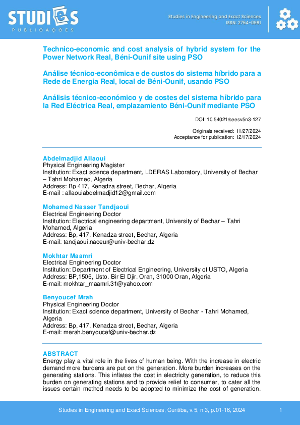 (PDF) Technico economic and cost analysis of hybrid system for the ...