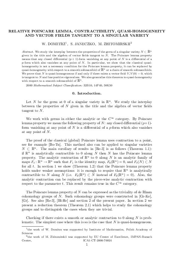 (PDF) Quasi-Homogeneity and Vector Fields Tangent to a Singular Variety