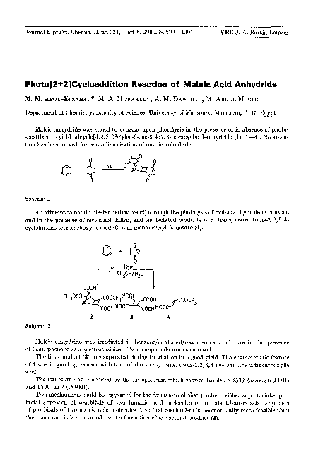 (PDF) Photo[2+2]Cycloaddition Reaction of Maleic Acid Anhydride
