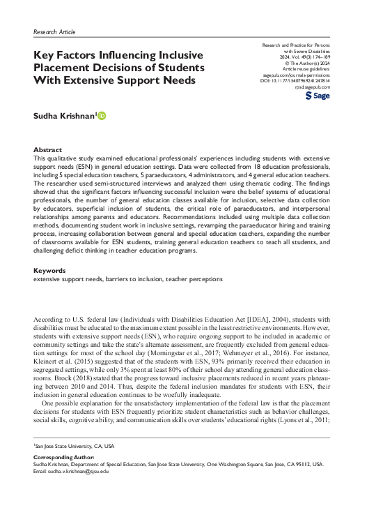 (PDF) Key Factors Influencing Inclusive Placement Decisions of Students ...