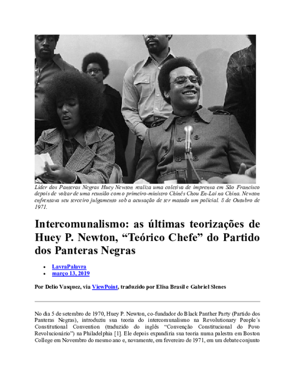 (PDF) Intercomunalismo: Las últimas teorizações de Huey P. Newton ...