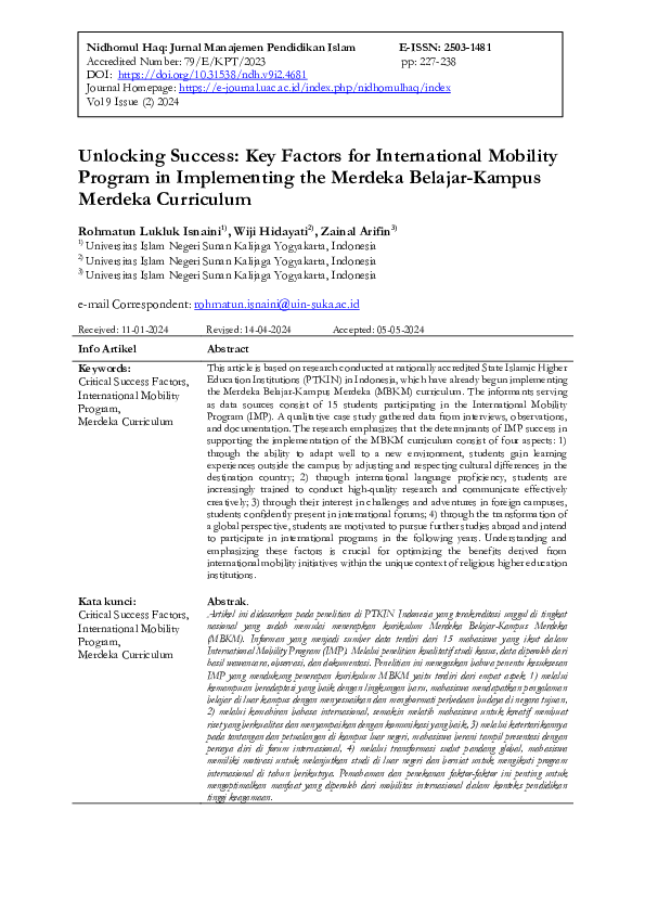 (PDF) Unlocking Success: Key Factors for International Mobility Program in Implementing the ...