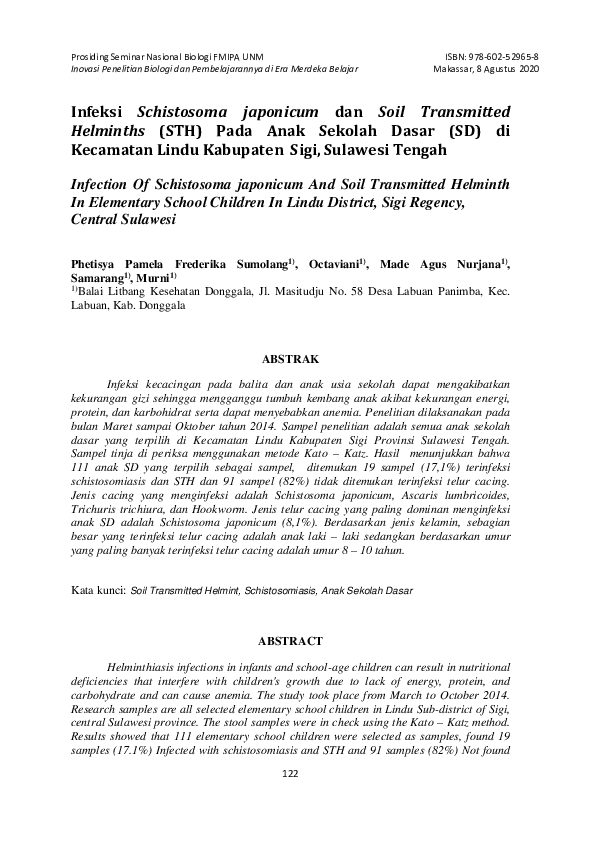 (PDF) Infeksi Schistosoma japonicum dan Soil Transmitted Helminths (STH) Pada Anak Sekolah Dasar ...