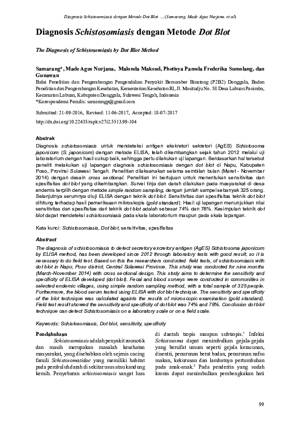 (PDF) Diagnosis Schistosomiasis dengan Metode Dot Blot