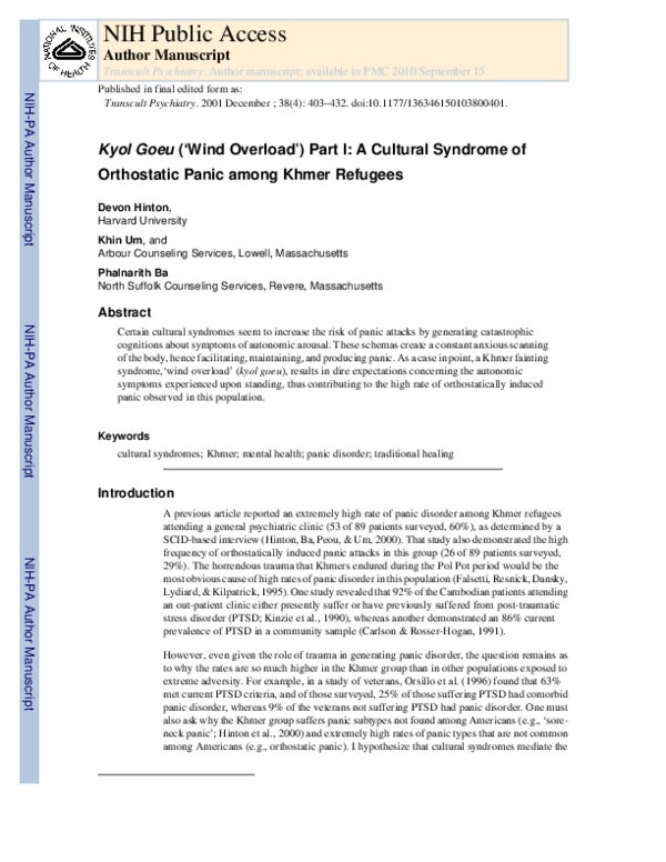 (PDF) Kyol Goeu(‘Wind Overload’) Part I: A Cultural Syndrome of Orthostatic Panic among Khmer ...
