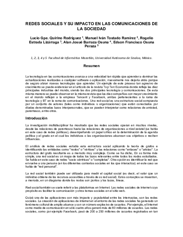 (PDF) Redes Sociales y Su Impacto en Las Comunicaciones De La Sociedad