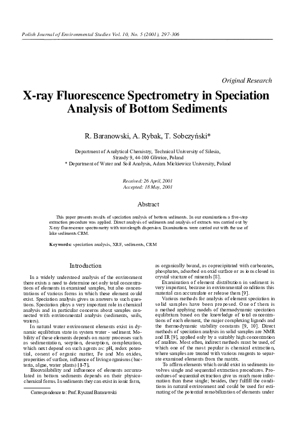 X-ray fluorescence spectrometry in speciation analysis of bottom sediments