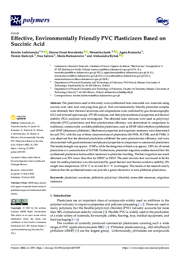 (PDF) Effective, Environmentally Friendly PVC Plasticizers Based on Succinic Acid