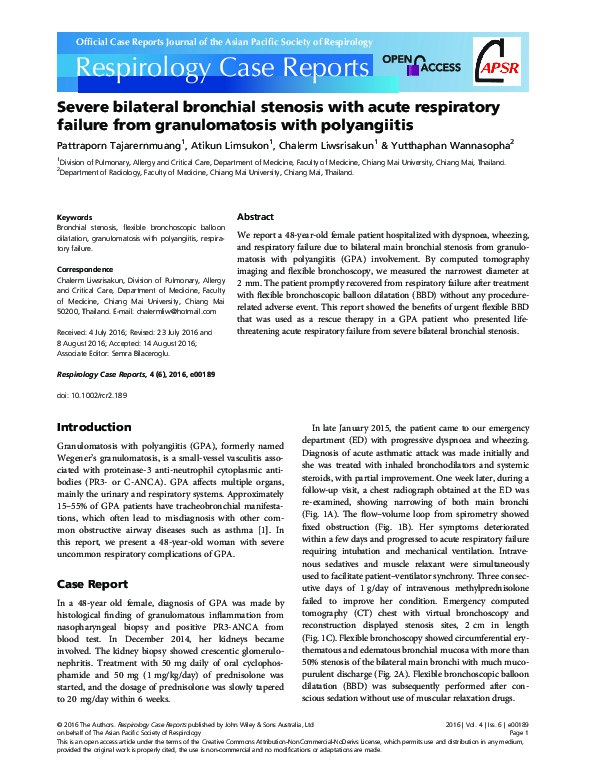 Severe bilateral bronchial stenosis with acute respiratory failure from ...