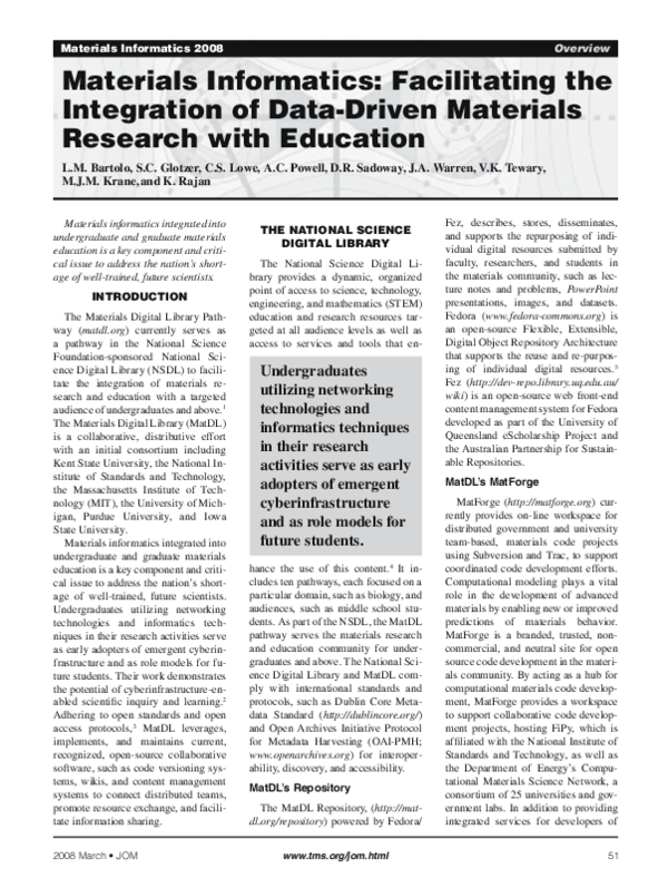 (PDF) Materials informatics: Facilitating the integration of data-driven materials research with ...