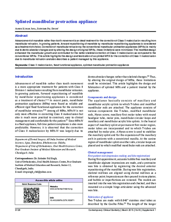 (PDF) Splinted mandibular protraction appliance