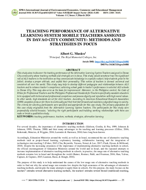 (PDF) Teaching Performance of Alternative Learning System Mobile ...
