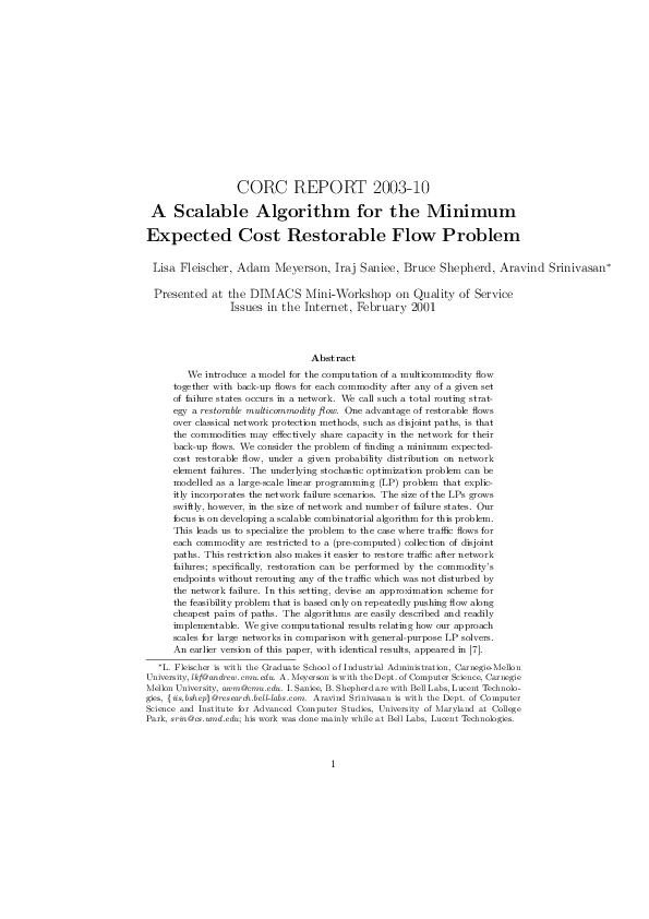 (PDF) A scalable algorithm for the minimum expected cost restorable flow problem