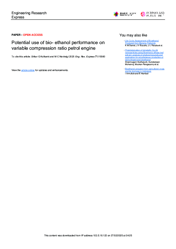 (PDF) Potential use of bio-ethanol performance on variable compression ...