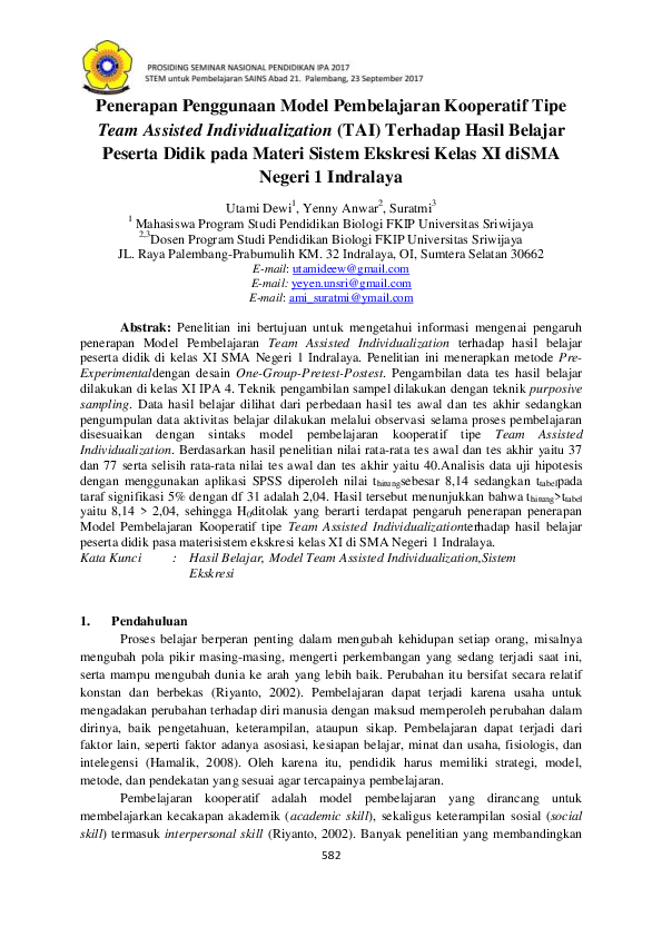 (PDF) Penerapan Penggunaan Model Pembelajaran Kooperatif Tipe Team Assisted Individualization ...