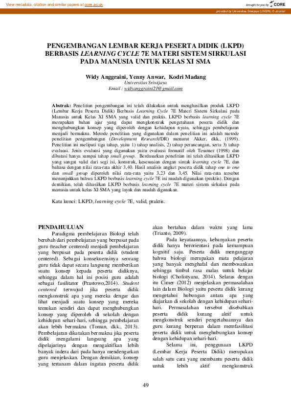 (PDF) Pengembangan Lembar Kerja Peserta Didik (LKPD) Berbasis Learning Cycle 7E Materi Sistem ...