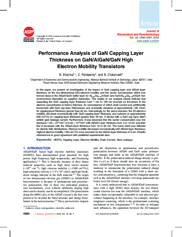 (PDF) Performance Analysis of GaN Capping Layer Thickness on GaN/AlGaN/GaN High Electron ...