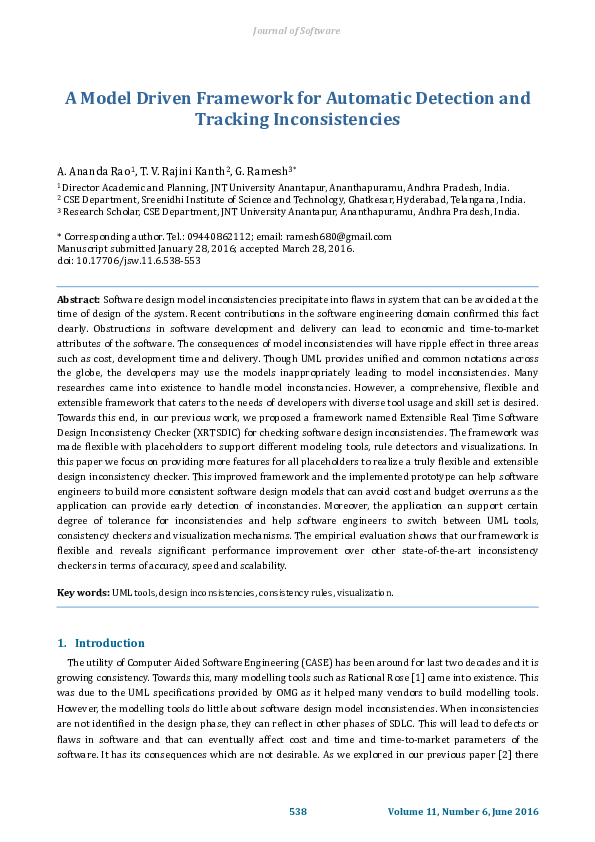 A Model Driven Framework for Automatic Detection and Tracking Inconsistencies