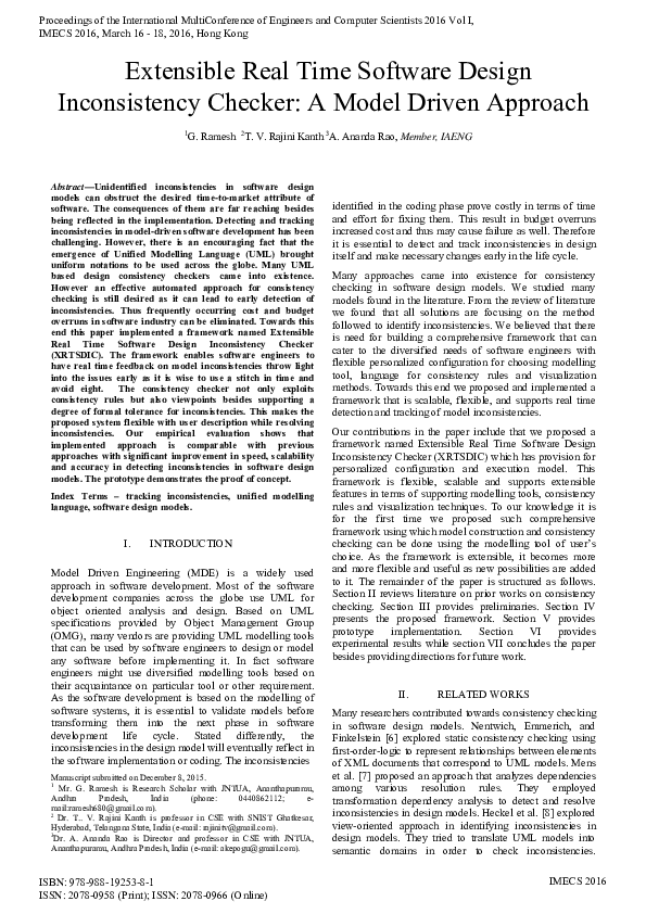 (PDF) Extensible Real Time Software Design Inconsistency Checker : A Model Driven Approach