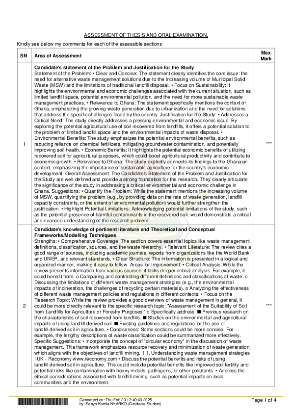 (PDF) ASSESSMENT OF THESIS AND ORAL EXAMINATION, Kindly see below my ...