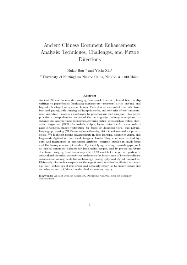 (PDF) Ancient Chinese Document Enhancements Analysis: Techniques ...