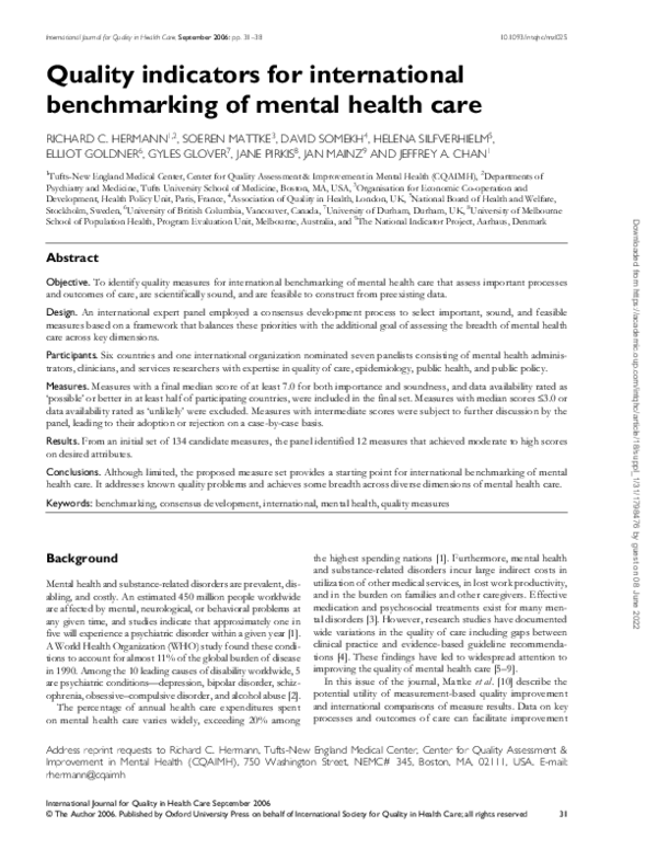 (PDF) Quality indicators for international benchmarking of mental ...