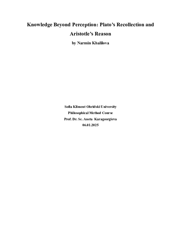 (PDF) Knowledge Beyond Perception: Plato's Recollection and Aristotle's ...