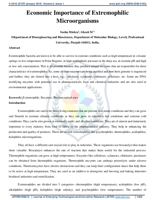 (PDF) Economic Importance of Extremophilic Microorganisms