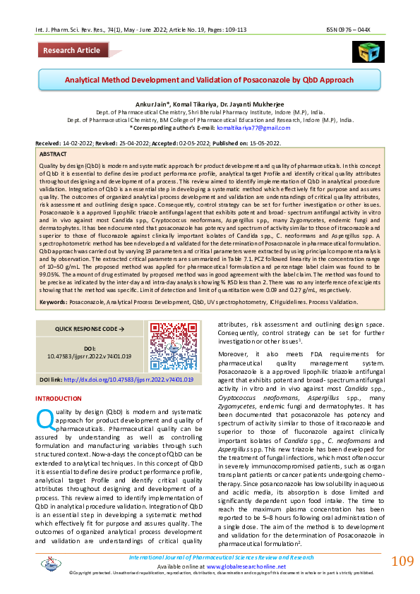 (PDF) Analytical Method Development and Validation of Posaconazole by QbD Approach
