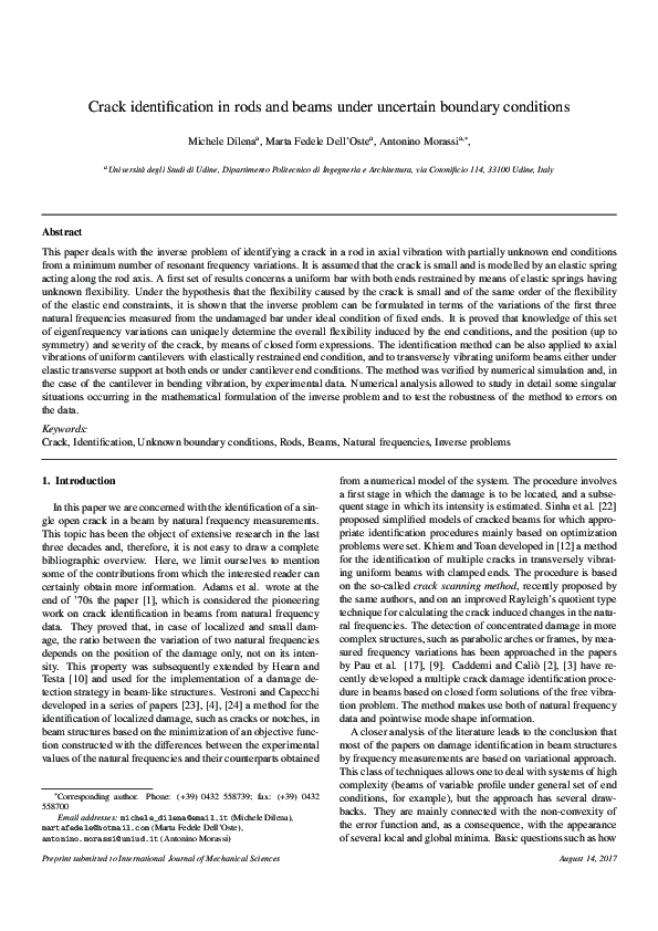 (PDF) Crack identification in rods and beams under uncertain boundary conditions
