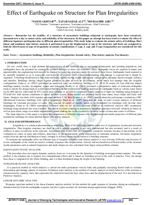 (PDF) Effect of Earthquake on Structure for Plan Irregularities