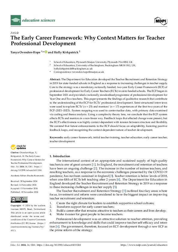 (PDF) The Early Career Framework: Why Context Matters for Teacher ...