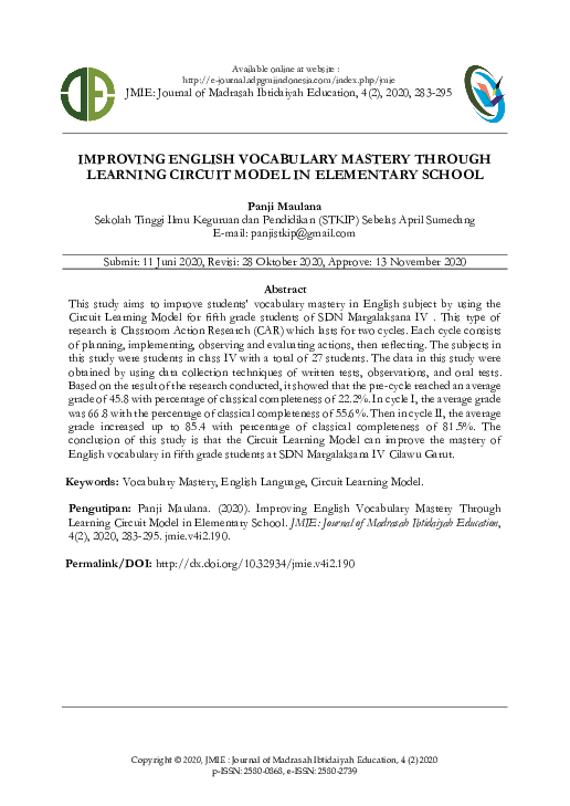 (PDF) Improving English Vocabulary Mastery Through Learning Circuit Model in Elementary School