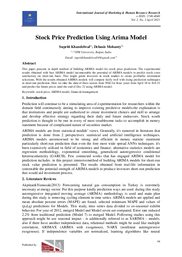 (PDF) Stock Price Prediction Using ARIMA Model