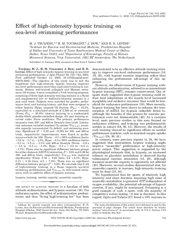 (PDF) The Effect of High Intensity Hypoxic Training on Sea-Level ...