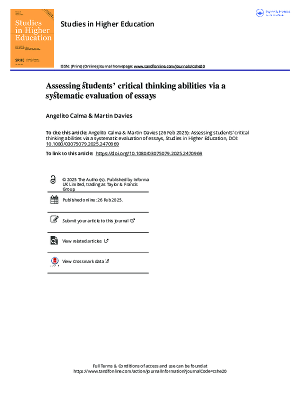 (PDF) Assessing students critical thinking abilities via a systematic evaluation of essays