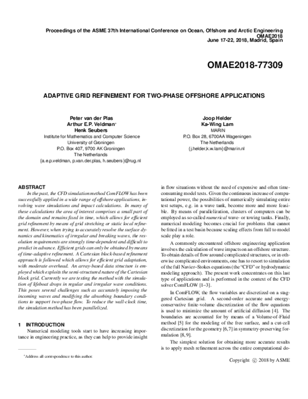 Pdf Adaptive Grid Refinement For Two Phase Offshore Applications