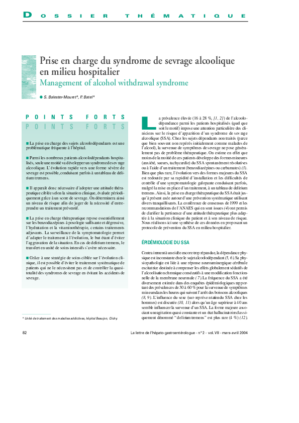 (PDF) Prise en charge du syndrome de sevrage alcoolique en milieu ...