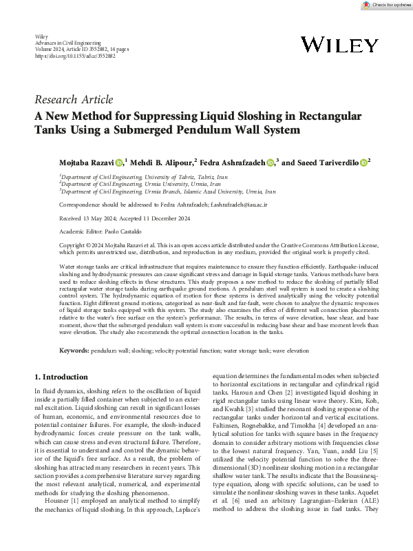 (PDF) A New Method for Suppressing Liquid Sloshing in Rectangular Tanks ...