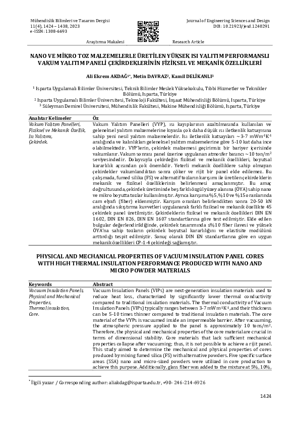 (PDF) Physical and Mechanical Properties of Vacuum Insulation Panel Cores with High Thermal ...