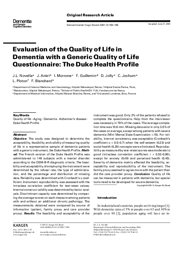 (PDF) Evaluation of the Quality of Life in Dementia with a Generic ...