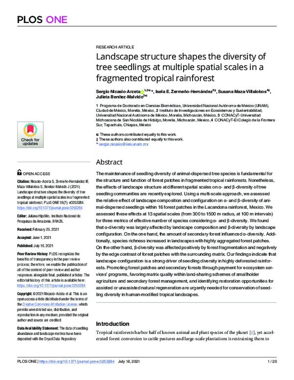 (PDF) Landscape structure shapes the diversity of tree seedlings at ...