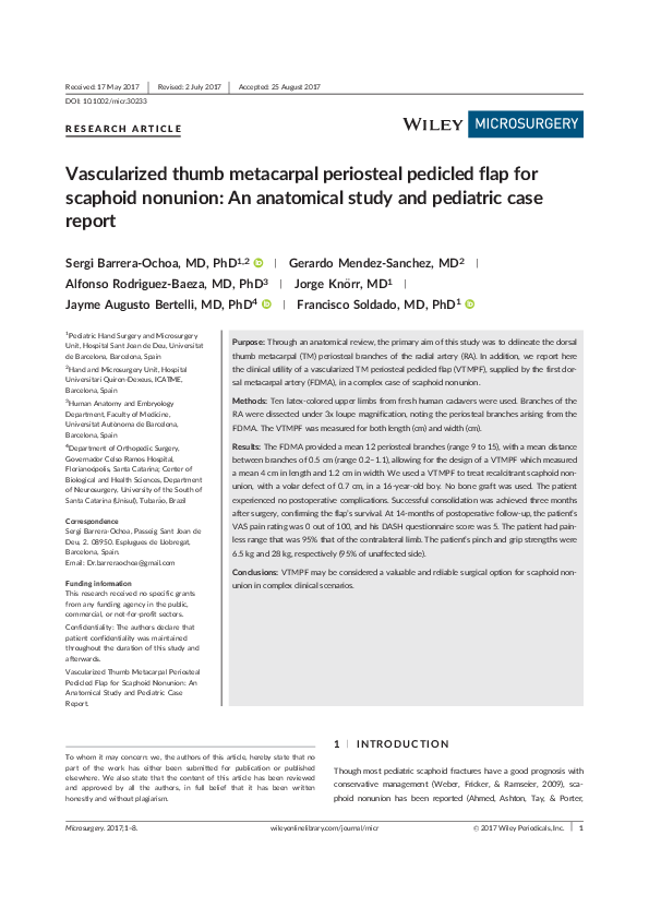 (PDF) Vascularized thumb metacarpal periosteal pedicled flap for ...