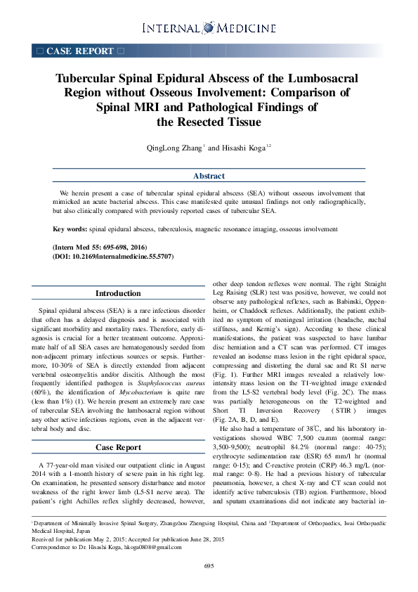 (PDF) Tubercular Spinal Epidural Abscess of the Lumbosacral Region ...