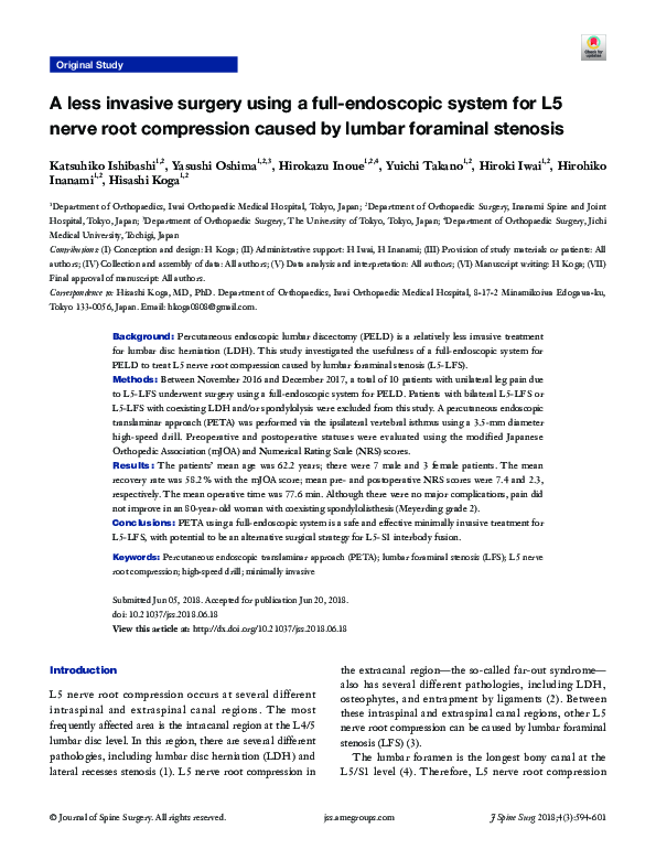 (PDF) A less invasive surgery using a full-endoscopic system for L5 ...
