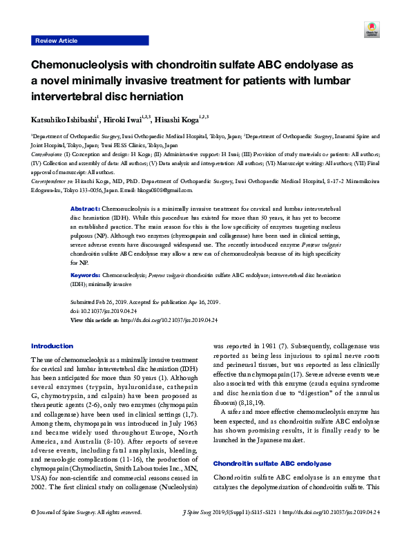 (PDF) Chemonucleolysis with chondroitin sulfate ABC endolyase as a ...