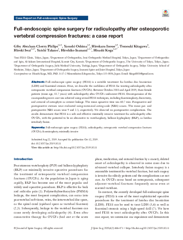 (PDF) Full-endoscopic spine surgery for radiculopathy after ...