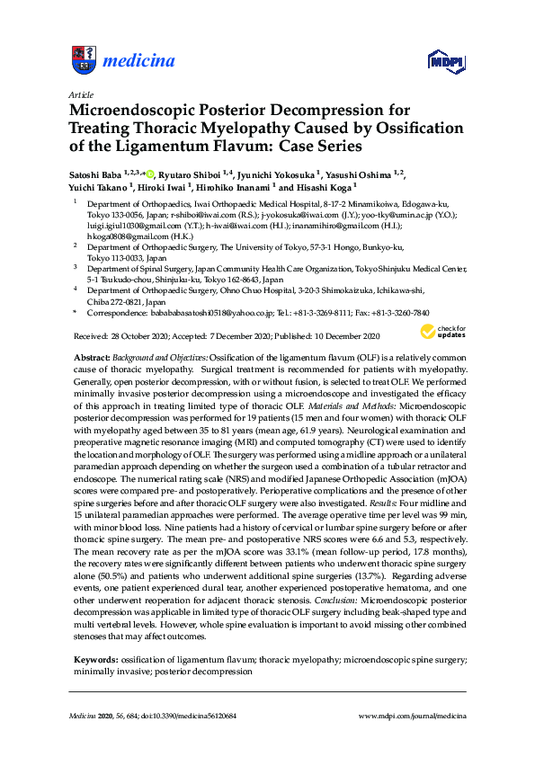 (PDF) Microendoscopic Posterior Decompression for Treating Thoracic ...