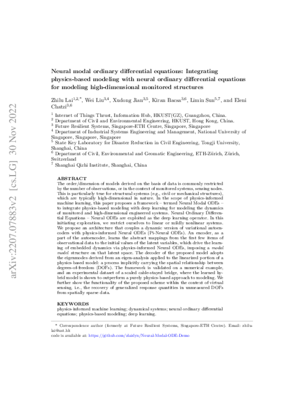 (PDF) Neural Modal ODEs: Integrating Physics-based Modeling with Neural ODEs for Modeling High ...